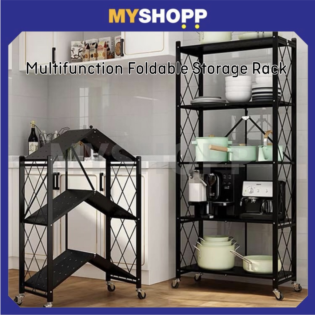 3/4/5 Tier Foldable Storage Rack With Wheel Rak Dapur | Kitchen Rack Shelf 置物架落地式多功能 [Ready ...