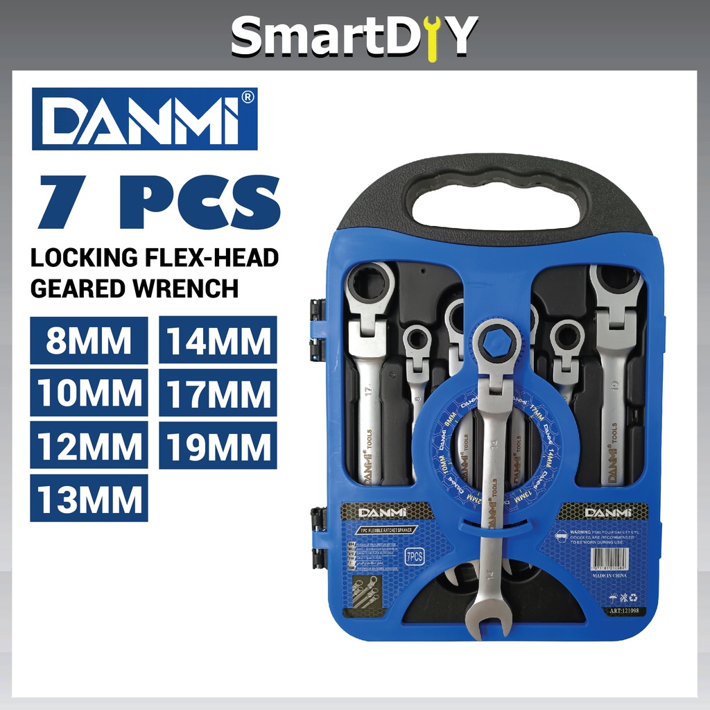 DANMI 7pcs Locking Flex-Head Gear Socket Spanner Nut Tool Reversible ...