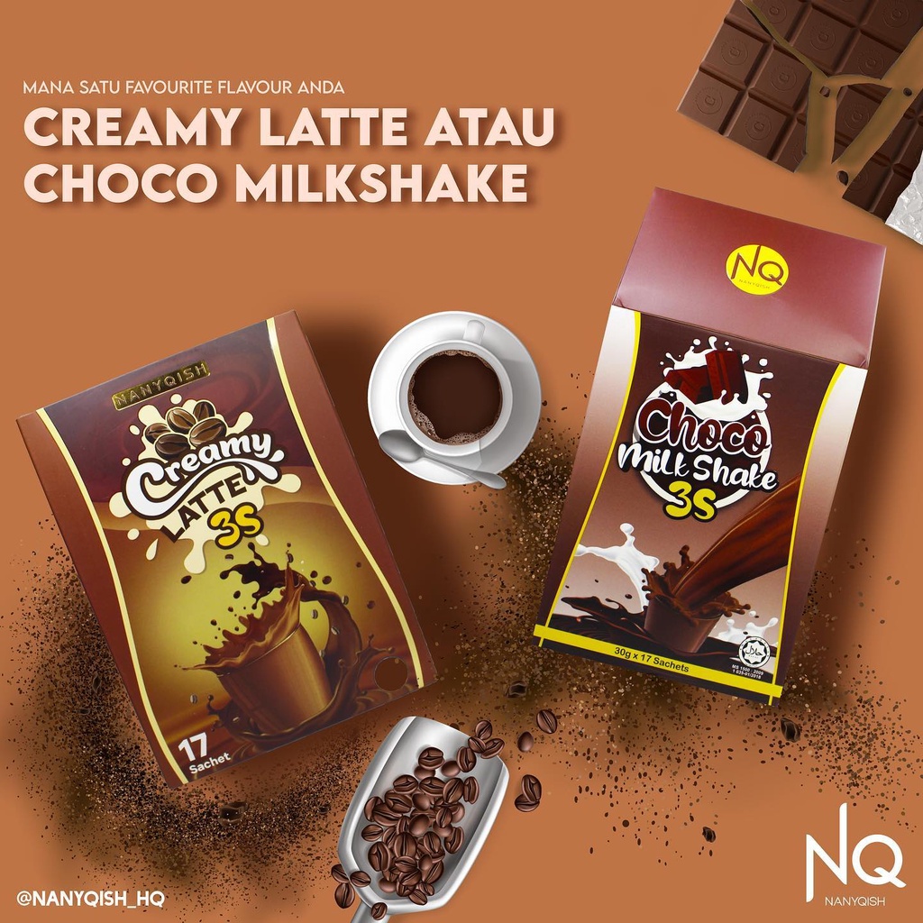 NQ CHOCO MILK SHAKE & CREAMY LATTE 3S (17sachets)/ AIFIRA Full Tummy ...