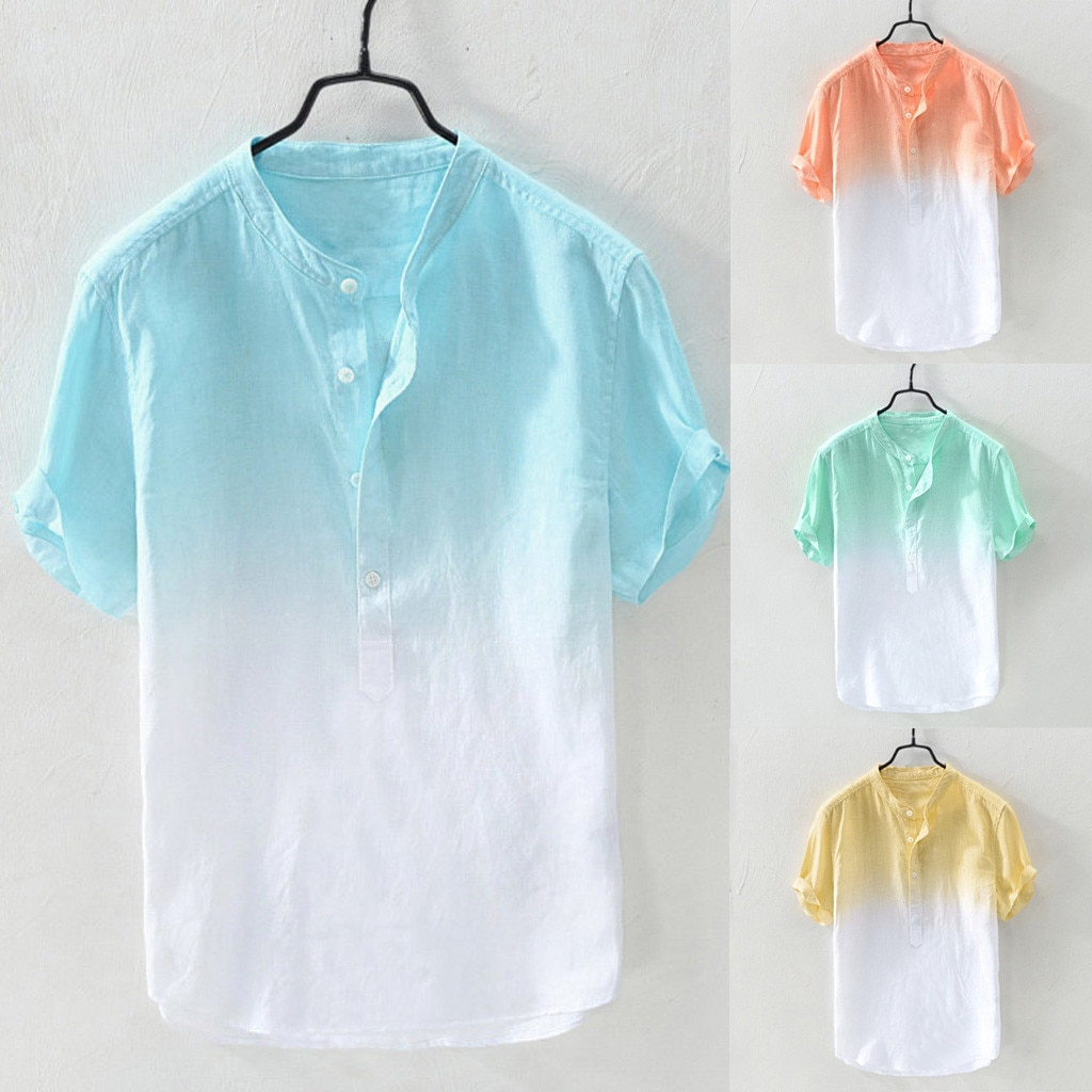 Men Summer Cool Breathable Dyed Gradient Cotton Shirt | Shopee Malaysia