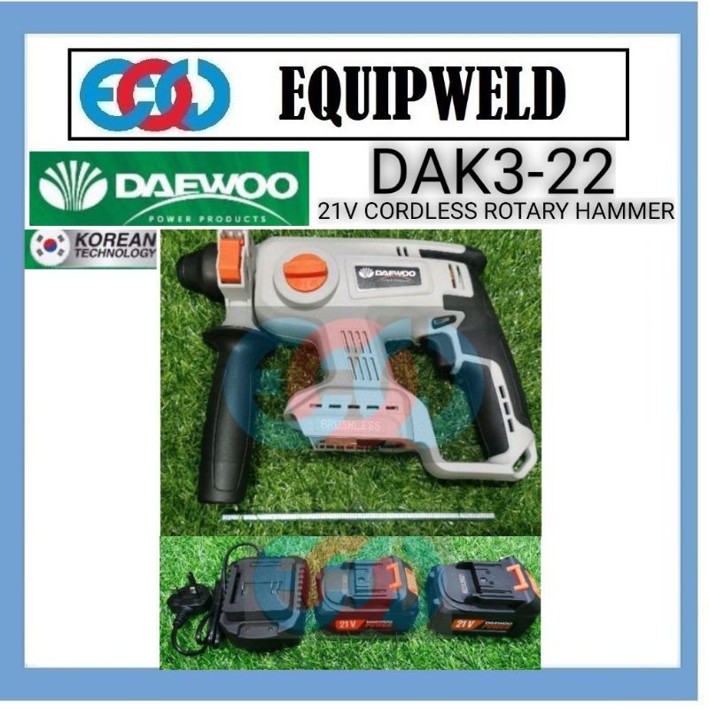 DAEWOO PRO 21V DAK3-22 BRUSHLESS CORDLESS ROTARY HAMMER 4 IN 1 + 4.0AH ...