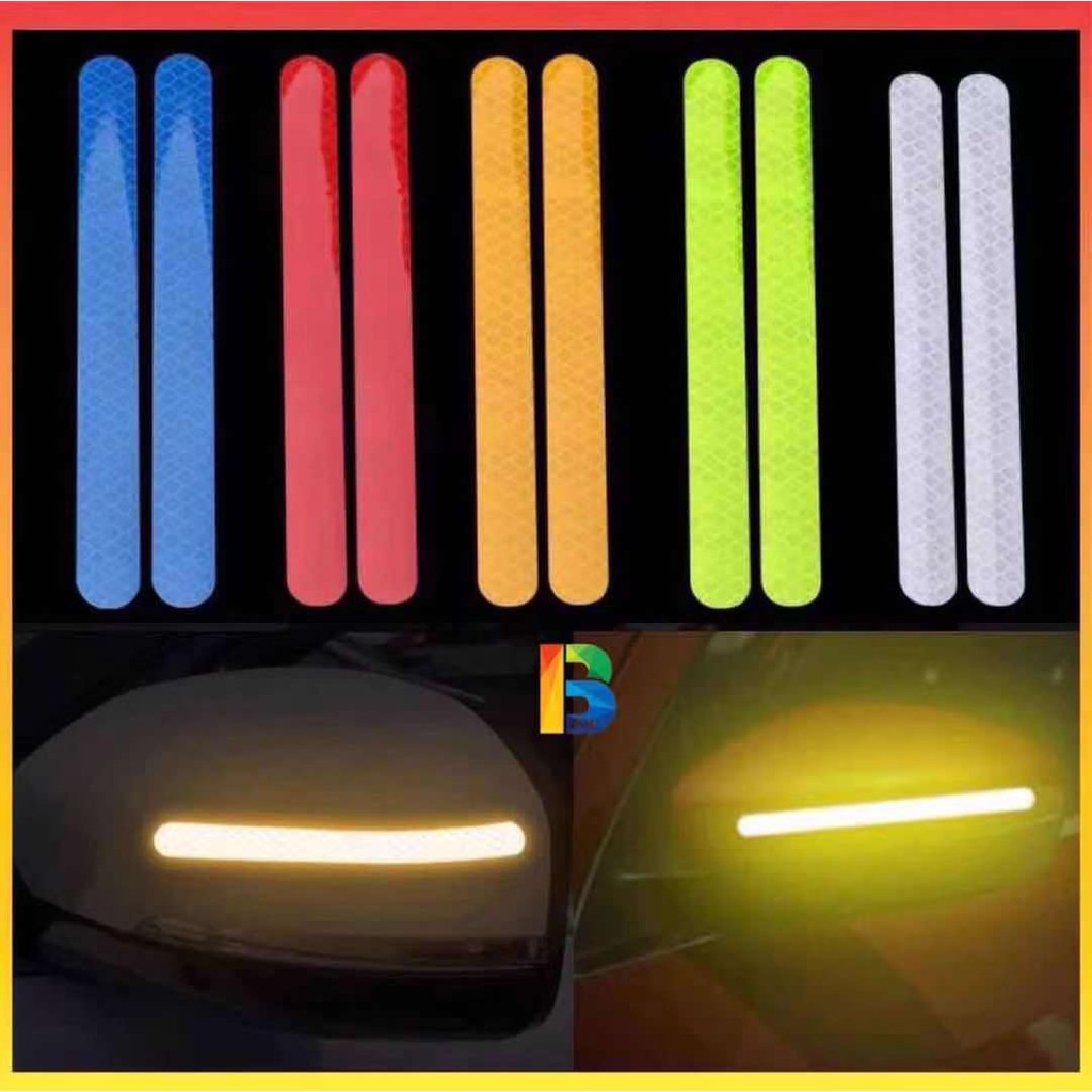 2PCS REFLECTIVE STICKER Side Mirror Front Rear Bumper Sticker Reflect ...