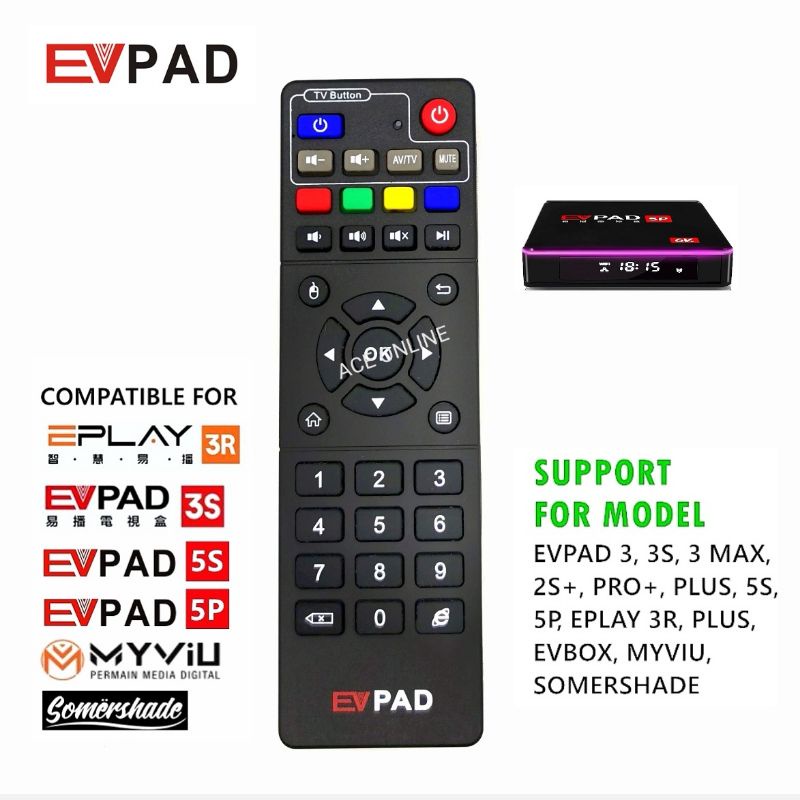 EVPAD TV Remote Control Compatible with EPLAY 3R/ EVPAD 3S/MY/5S/5P TV Player | Shopee Malaysia