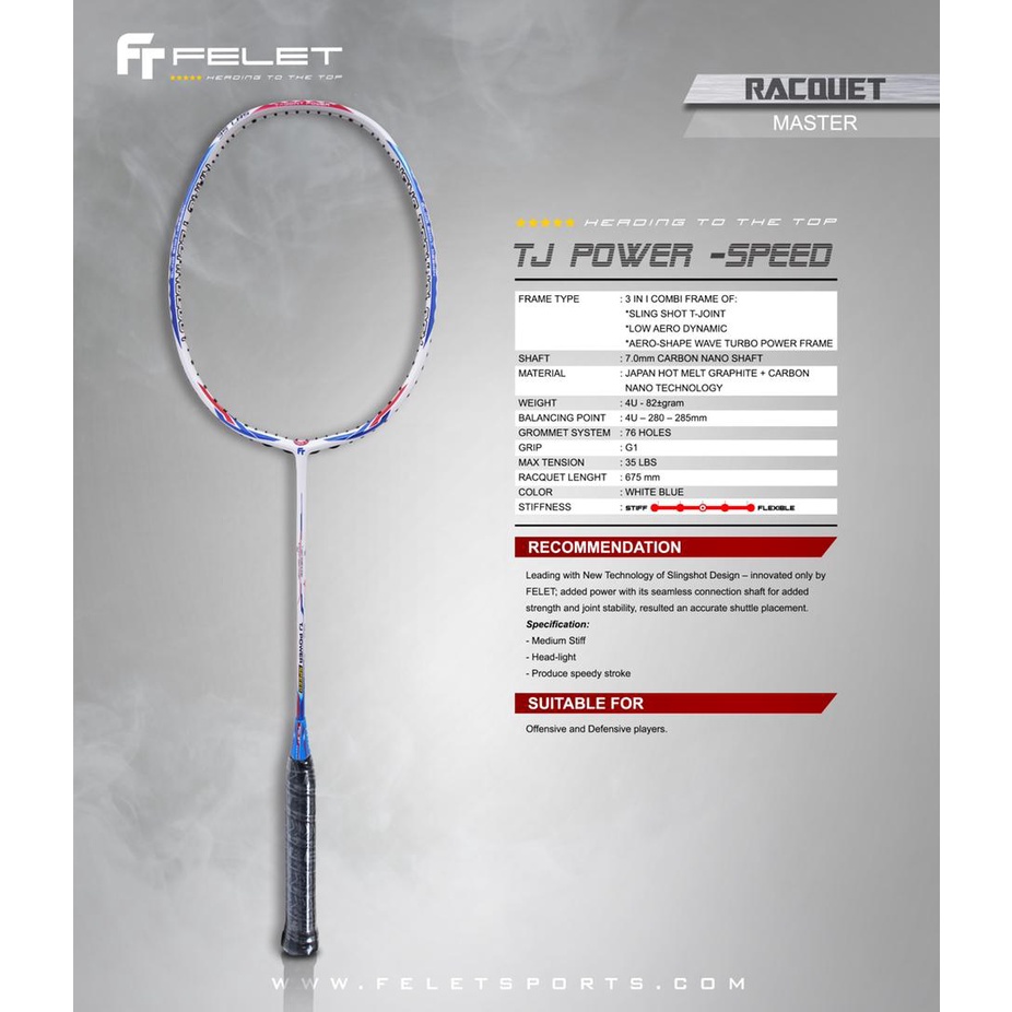FELET Badminton Racket TJ Power - Speed (4U) (No Stringing) | Shopee ...