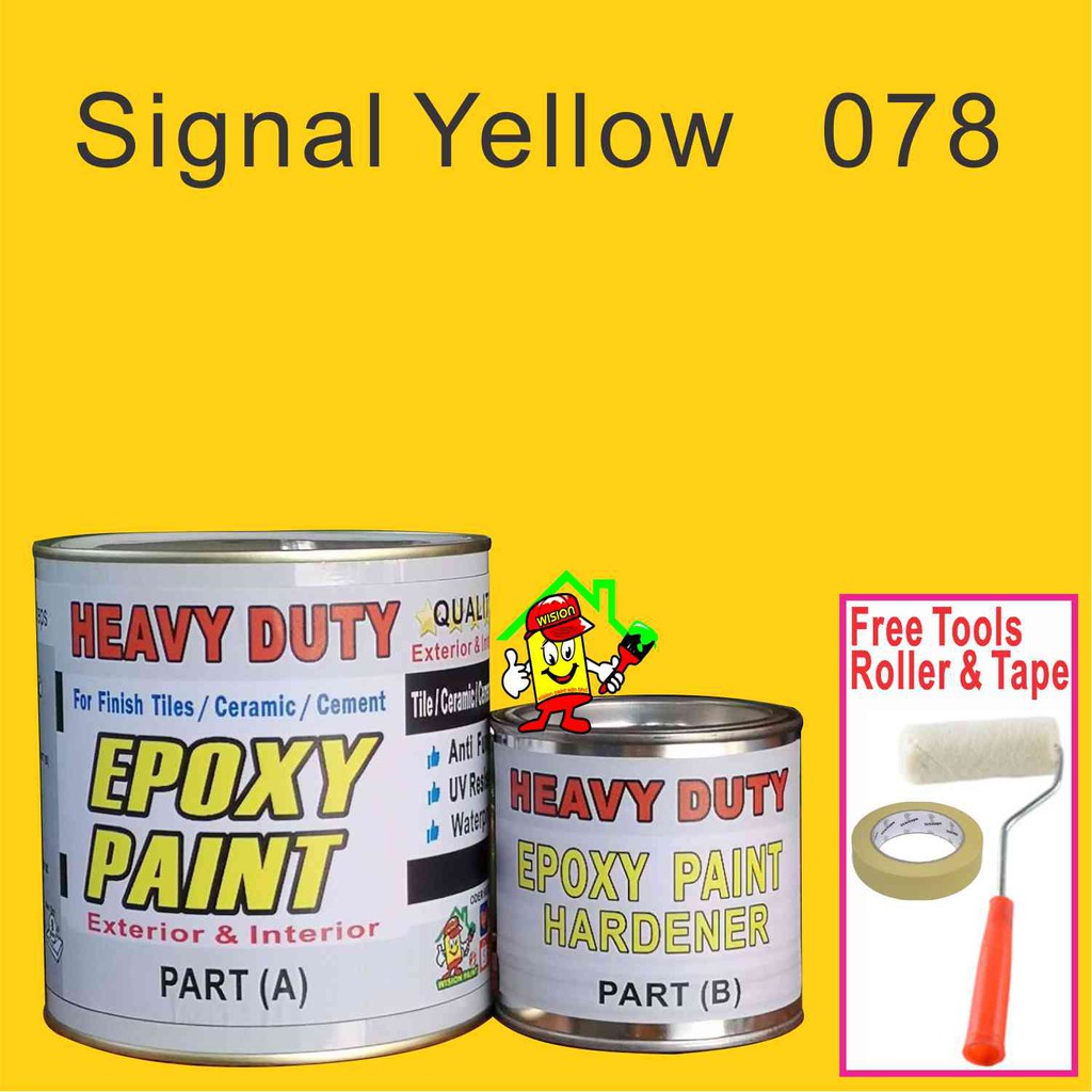 078 SIGNAL YELLOW ( 5L ) HEAVY DUTY EPOXY PAINT ( FREE TOOLS ROLLER AND ...
