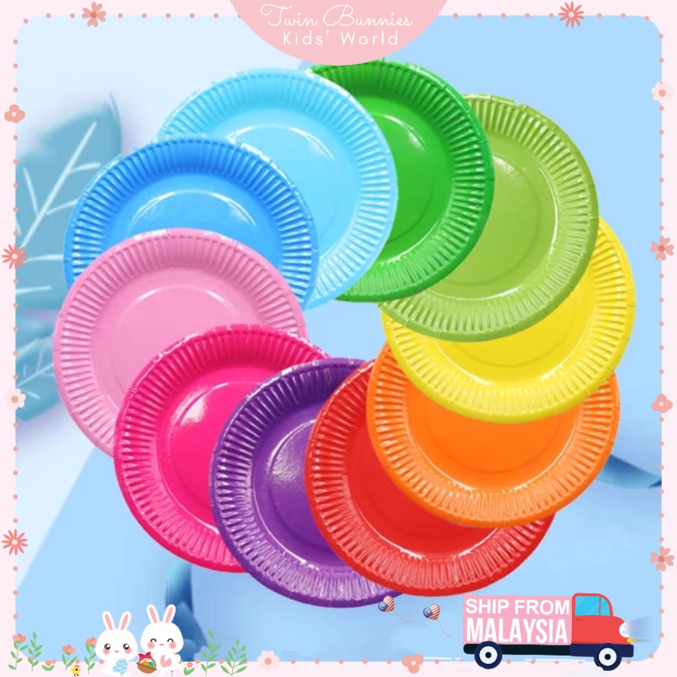 TB🎂10pcs/Set🎂18cm 7inch Disposable Colourful Plain Paper Plate Party ...