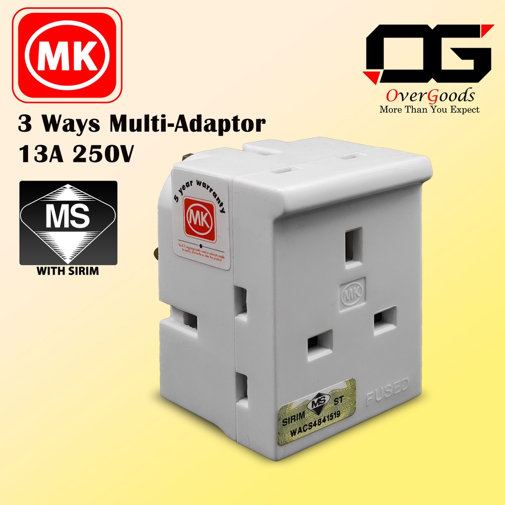 MK Multi-Adaptor 3 Way 13A with SIRIM | Shopee Malaysia