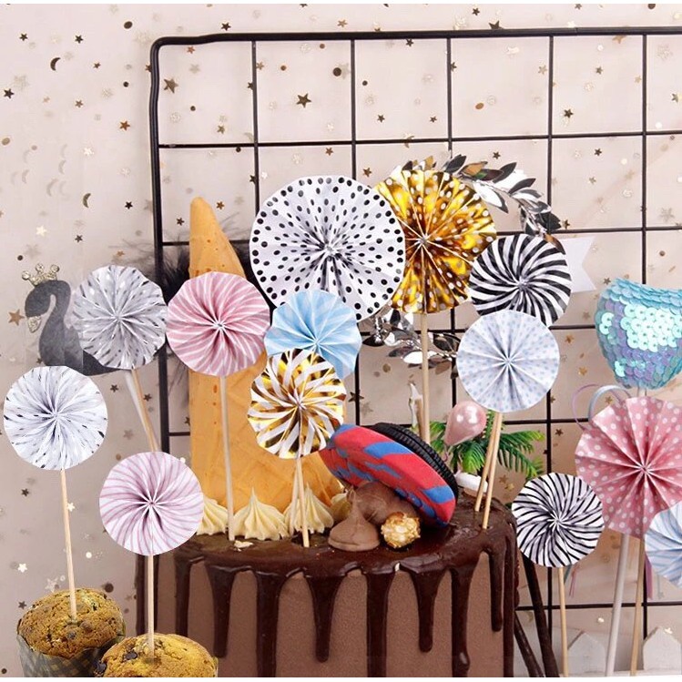 4Pcs/lot Mini Paper Fan Cake Topper Cupcake Toppers Kids Birthday Party ...