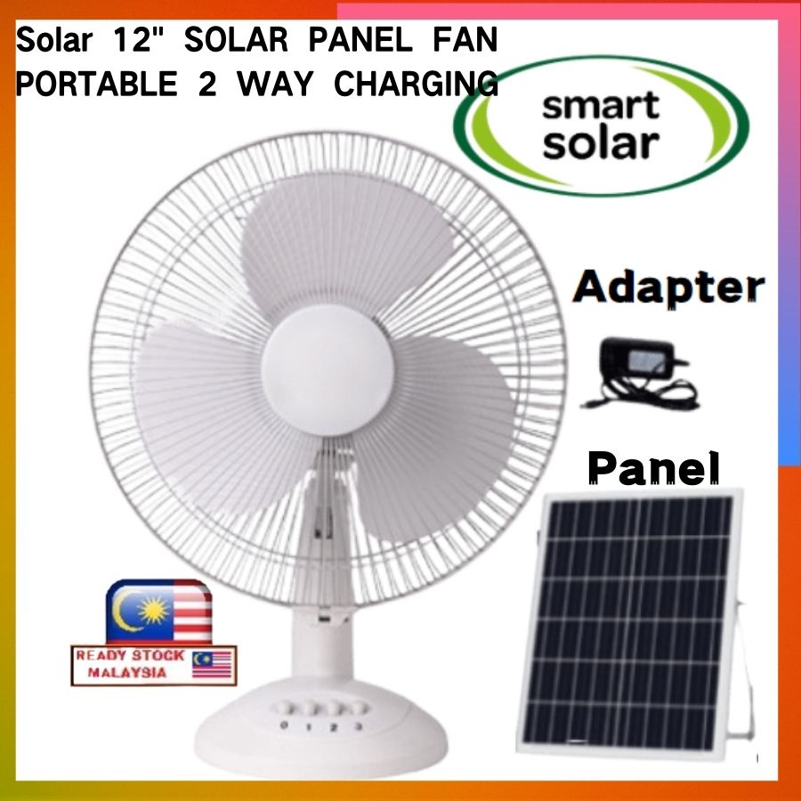 💡 New Stock 💡 Solar Power 14" Panel Fan Portable 2 Way Charging Method ...