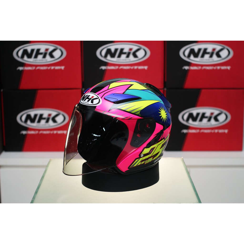 NHK Helmet R1 v2.0 Azlan Shah (Pink Flo/Blue Glossy) Helmet NHK Open ...