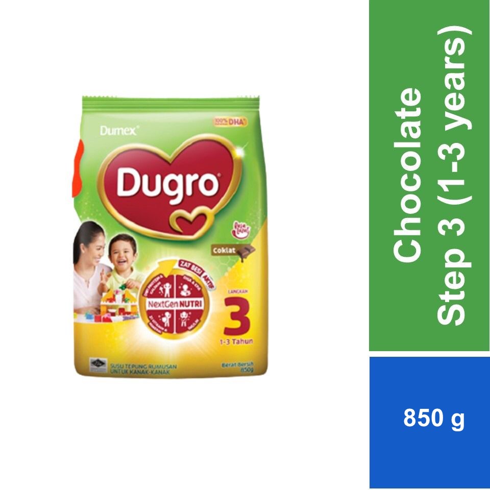 Dumex Dugro Step 3 Chocolate Growing Up Milk Formula 1-3 years (850g ...