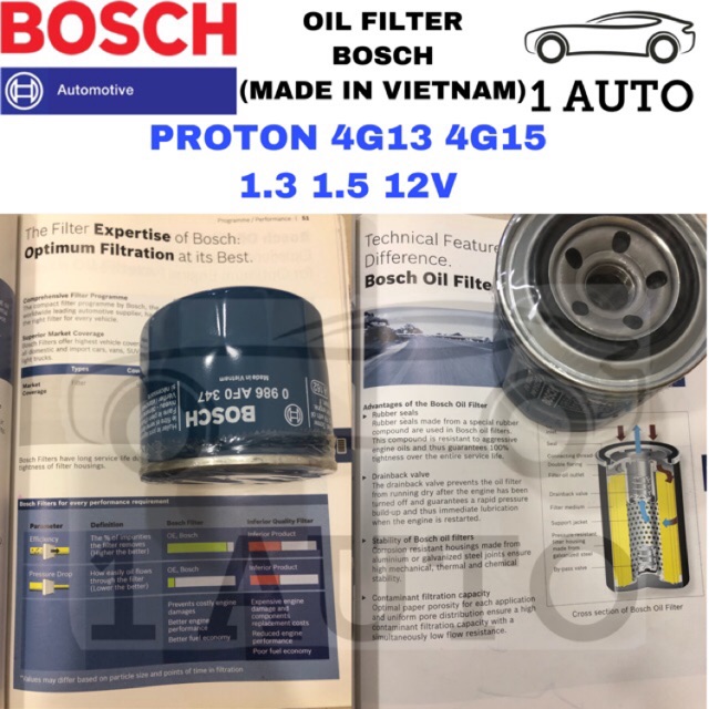BOSCH OIL FILTER FOR PROTON SAGA ISWARA WIRA SATRIA 4G13 4G15 12V ...