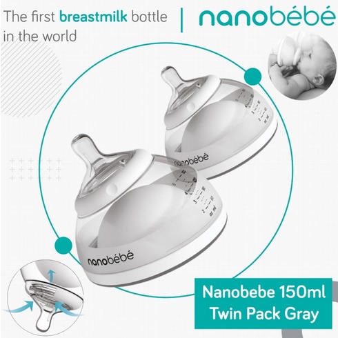 Nanobebe Twin Pack (contains two) bottle gray 150ml - Baby milk bottle Breast milk bottle ...