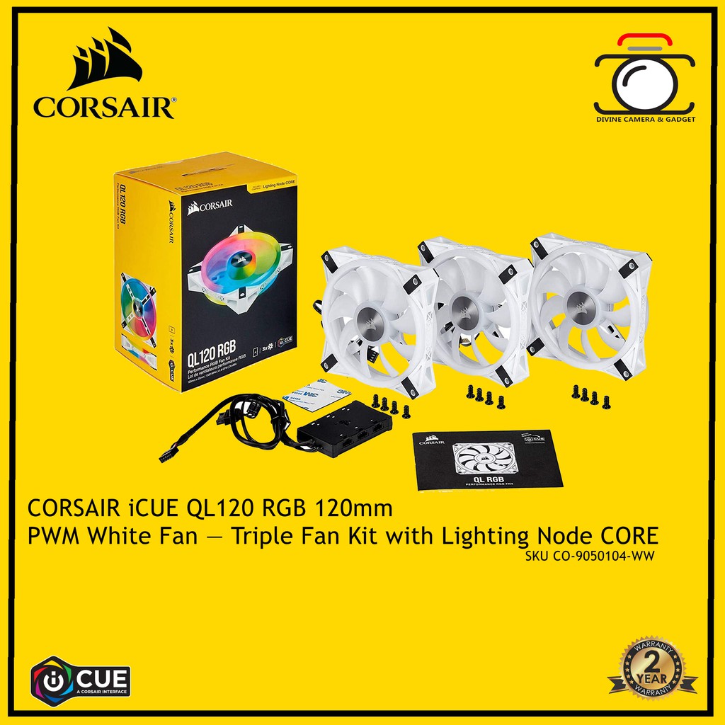 CORSAIR iCUE QL120 RGB 120mm PWM White Fan — Triple Fan Kit with ...
