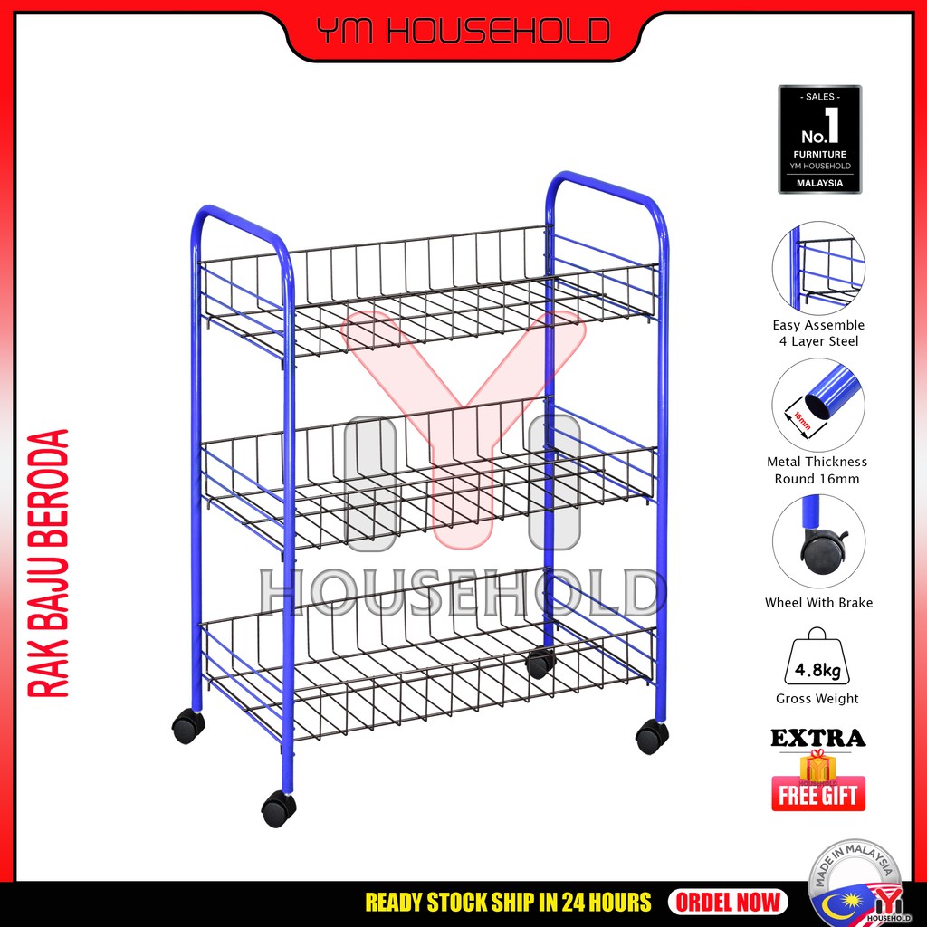 3 Tier Kitchen Rack YM 23 & 23W - Rak Baju / Rak Pinggan Mangkuk ...