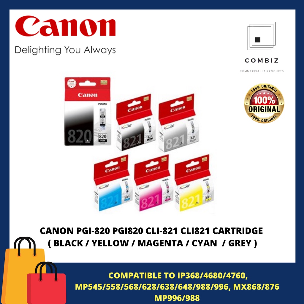 CANON PGI-820 PGI820 CLI-821 CLI821 CARTRIDGE ( BLACK / YELLOW / MAGENTA / CYAN / GREY ...