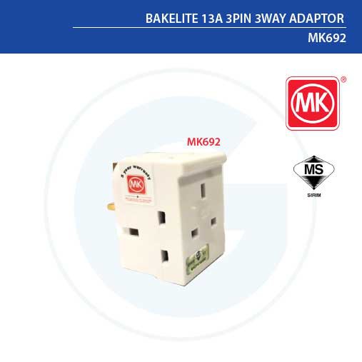 MK 692 13AMP 3-Pin 3-Way Heavy-Duty Bakelite Electrical Adapter for ...