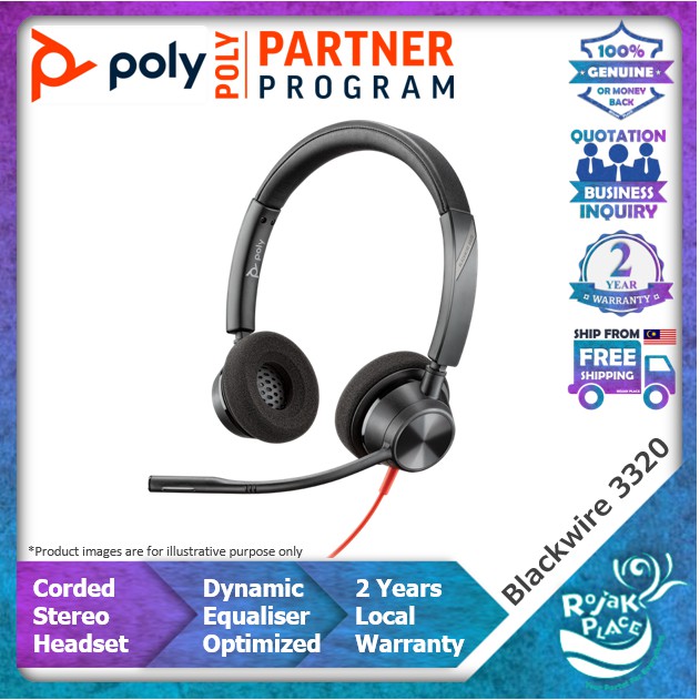 Poly Blackwire 3320 / 3325 Stereo Office Corded Headset with Noise ...