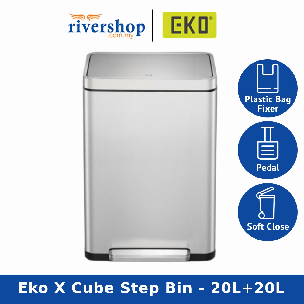 EKO X Cube Step Bin EK9368MT - 20L+20L Stainless Steel Step Bin / Foot Pedal Dustbin Rubbish Bin ...