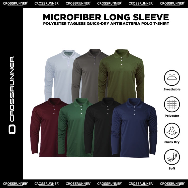 Crosrunner Long Sleeve Microfiber Polo Jersey Quick Dry Polo Baju Jersi ...