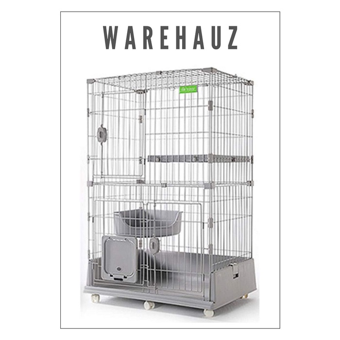 Premium Two Tier Cat Cage With 3 Doors Size M (86cm x 61cm x 129cm ...