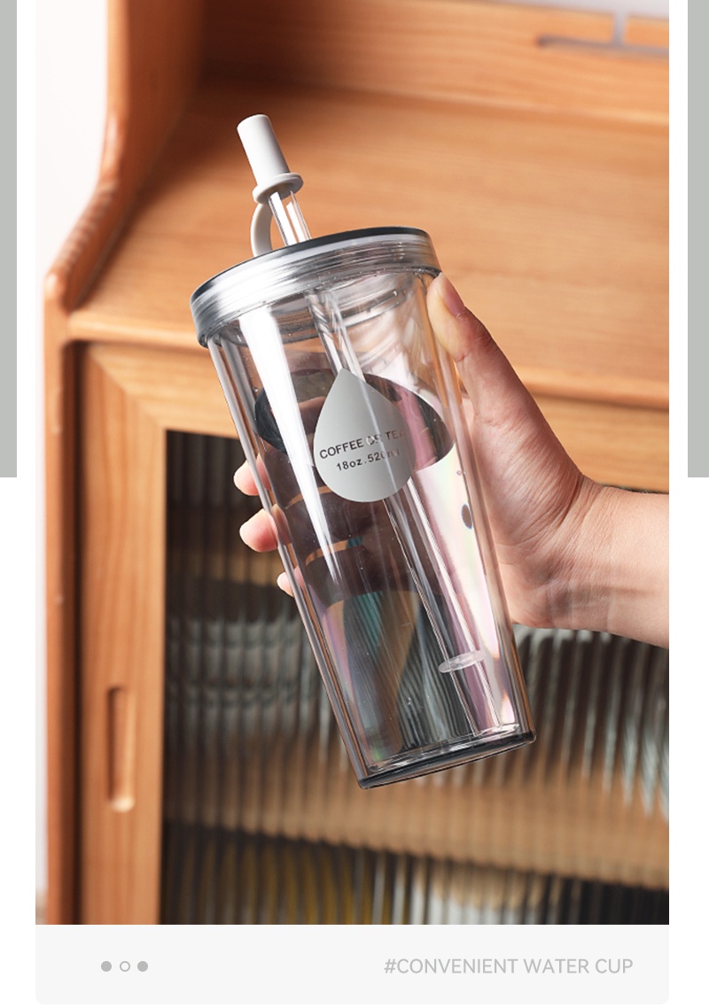 SWEEJAR Double Layer Cup with Straw 520ML Cold Insulation Food Grade AS Portable Milk Mug ...