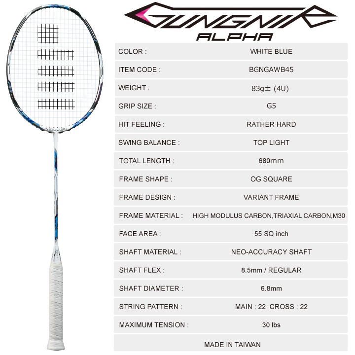 Gosen Gungnir Alpha Made In Taiwan High End 100% Original Badminton ...