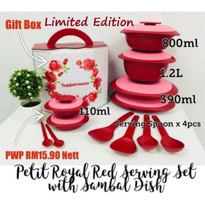 [With Sambal Dish]Tupperware Petit Royal Red Blossom Serving Set ...