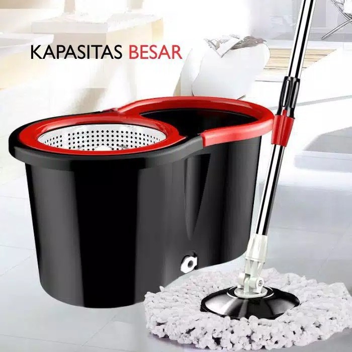 mop lantai Flat 360 Microfiber Rotating Spin Magic Floor Cleaning Mop ...