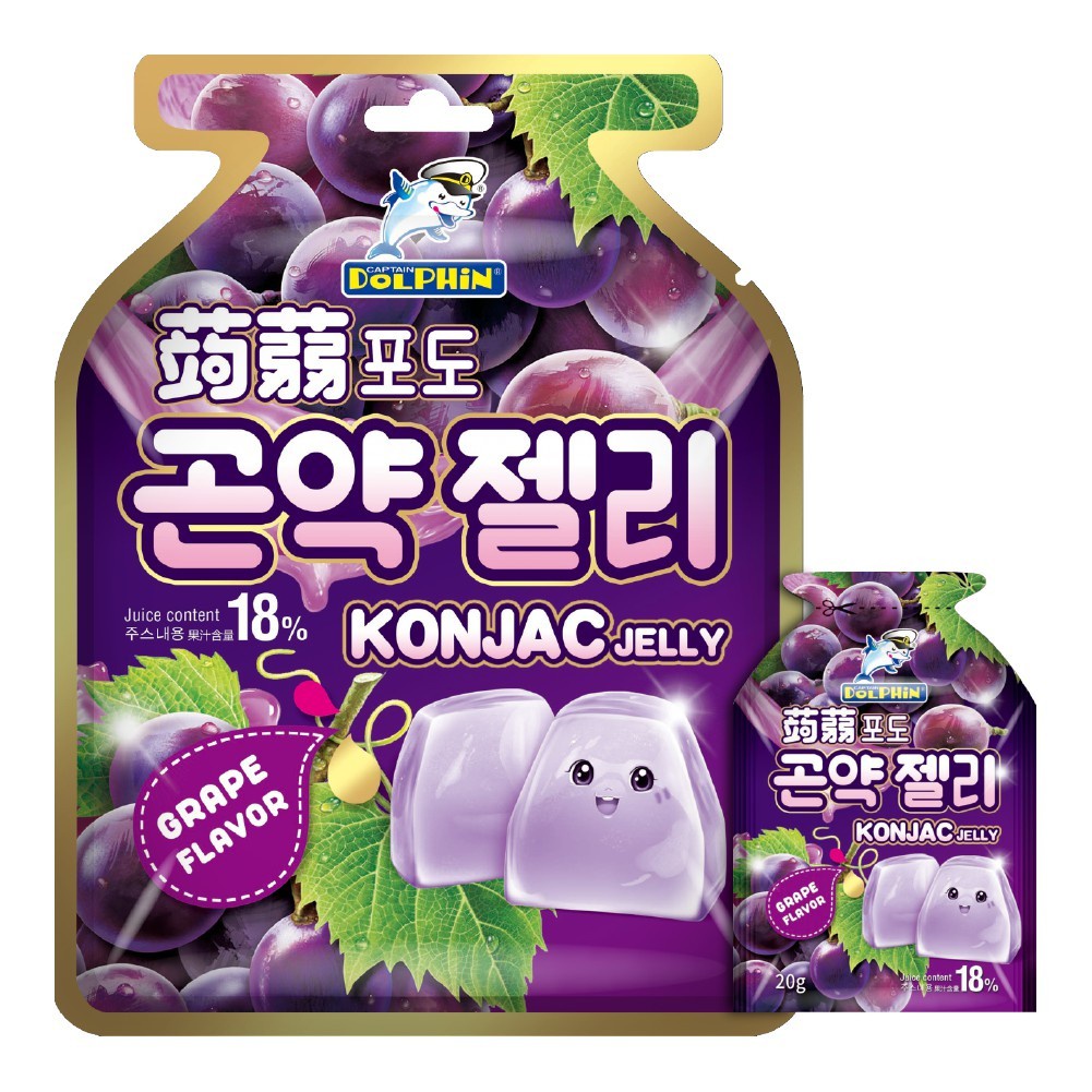 Captain Dolphin Korean Fruity Konjac Jelly Snack 4 Flavors Mango Grape Lychee Peach 15pcs 20g ...
