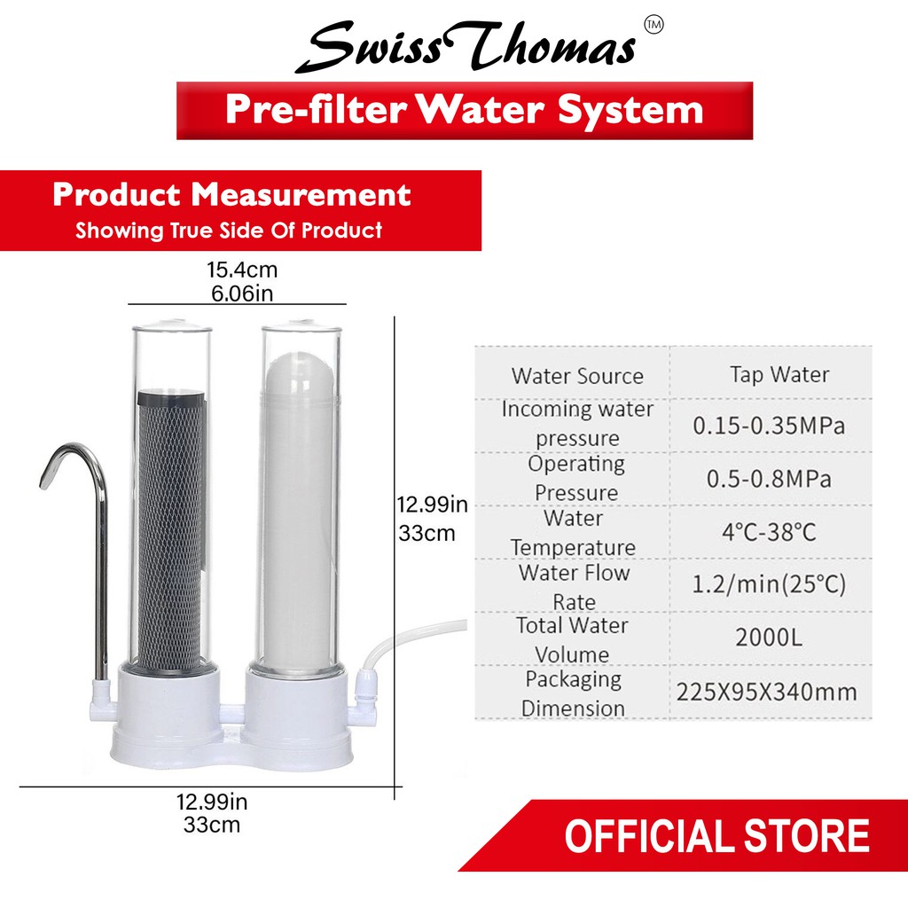 SwissThomas Single Double Filtration Pre-Filter Water System Counter ...