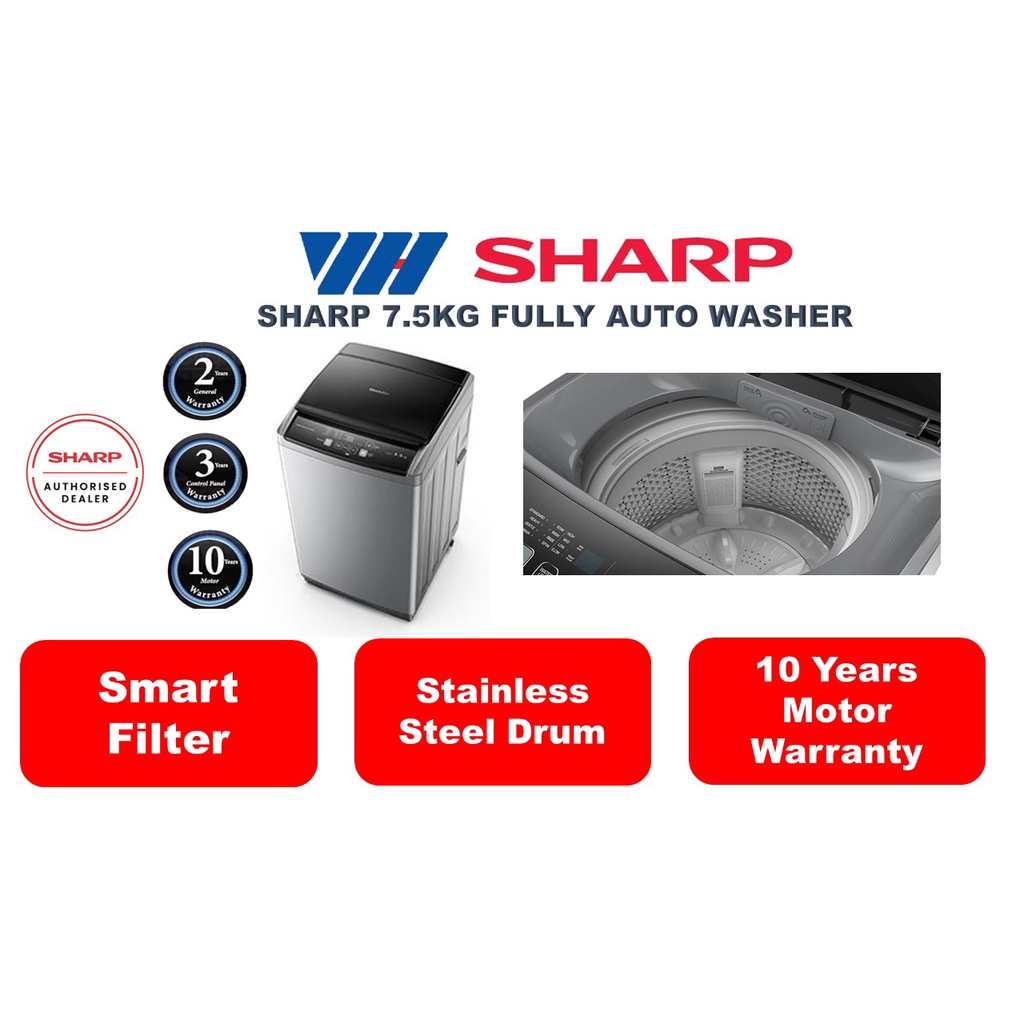 Sharp 7.5KG Fully Auto Washing Machine (10 YEARS MOTOR WARRANTY ...