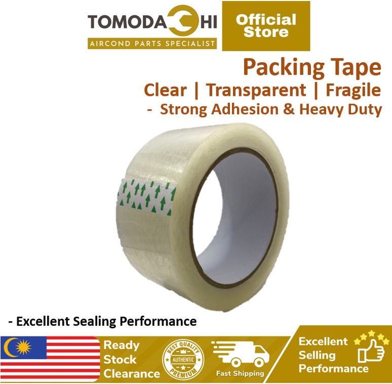 TOMODACHI Packing Tape OPP Fragile Yellow Brown Selotape Cellophane Heavy Duty 48mm Strong ...