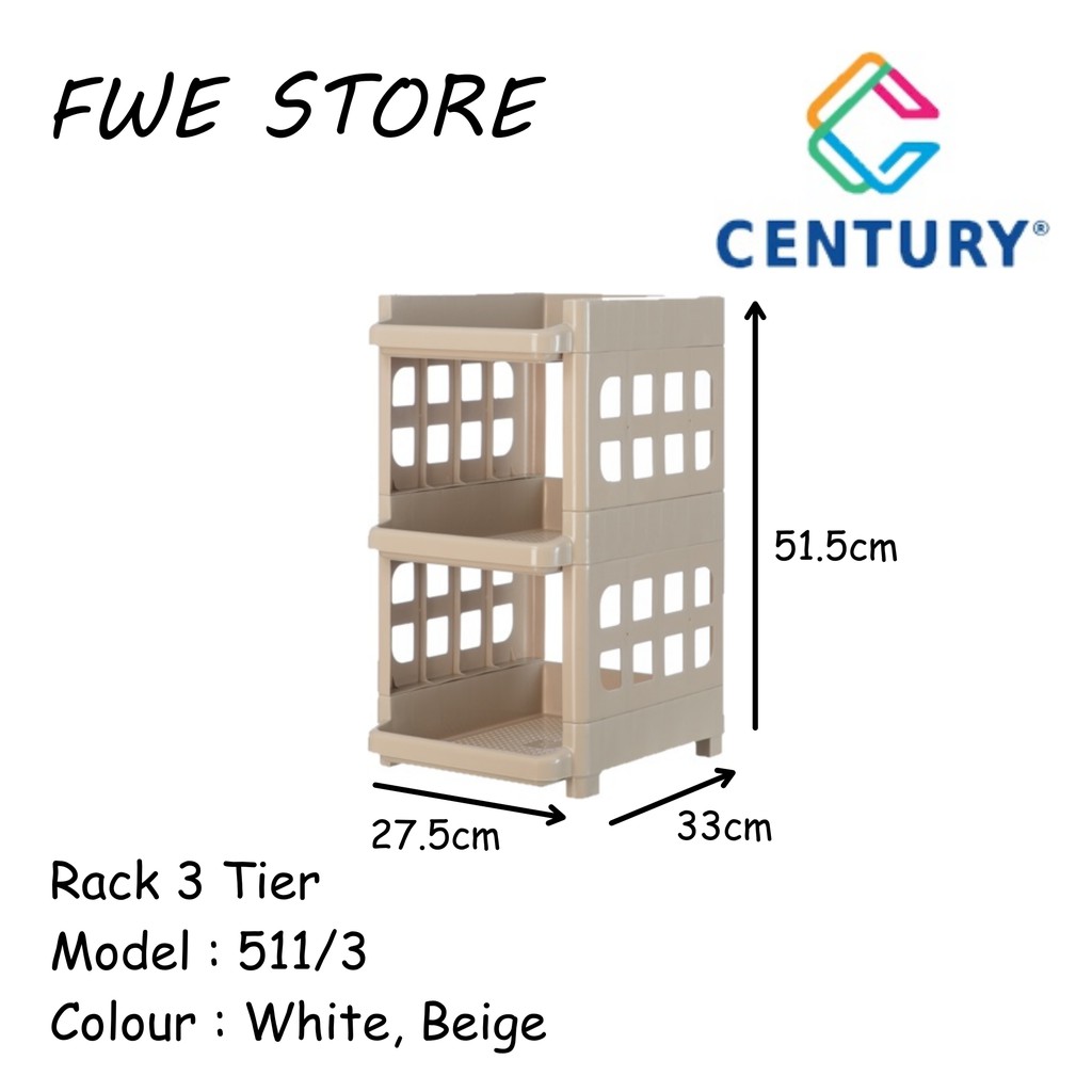 Century 3 Tier Multi Purpose Plastic Rack / Book Rack / Shoe Rack 511/3 ...