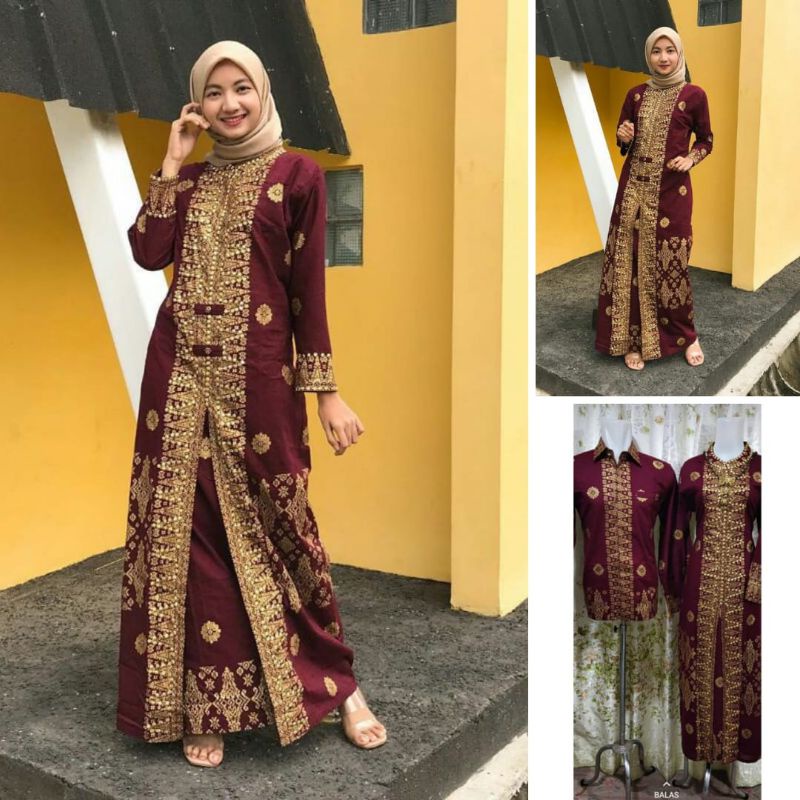 Gamis BATIK SONGKET PALEMBANG MARON DRESS For Women MODERN COUPLE ...