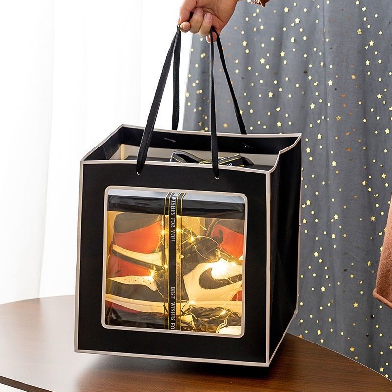 10pcs/pack Square Window Paper Bag with Ribbon Handle Window Gift Bag ...