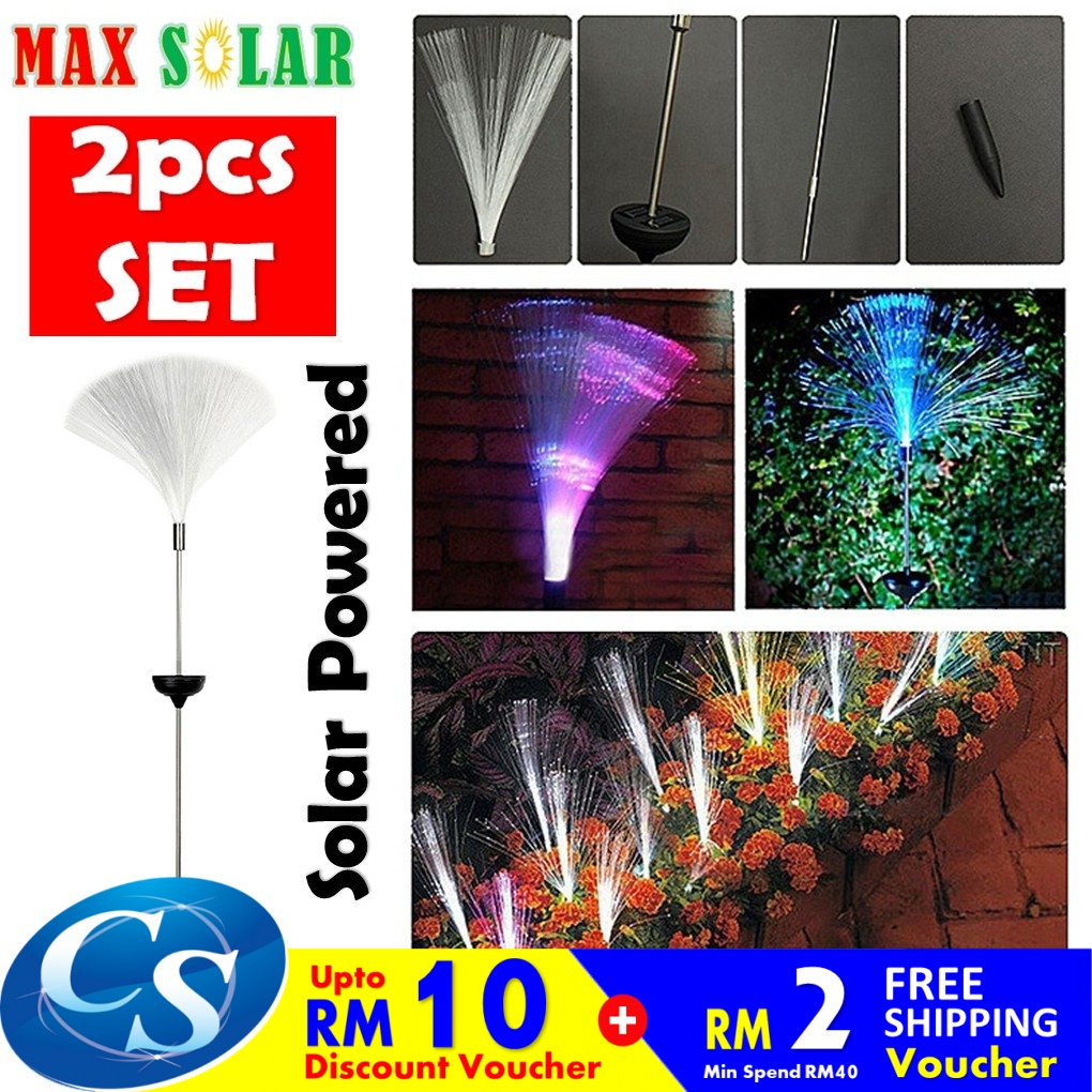 2pcs Set Solar LED Lamp 7 Colors Lampu Raya Pelita Fiber Optic Garden ...