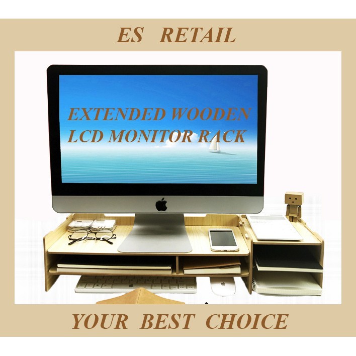 Wooden computer monitor extended rack, wooden table rack, monitor ...