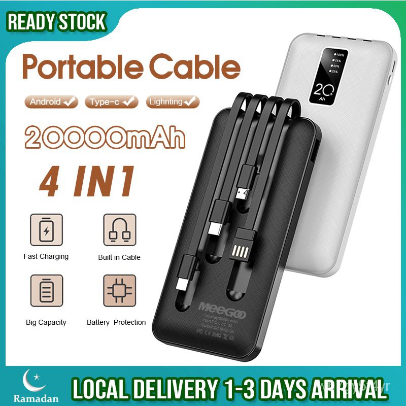 4 Cable Power Bank 20000Mah Portable External Battery 2.5A Fast Charge ...