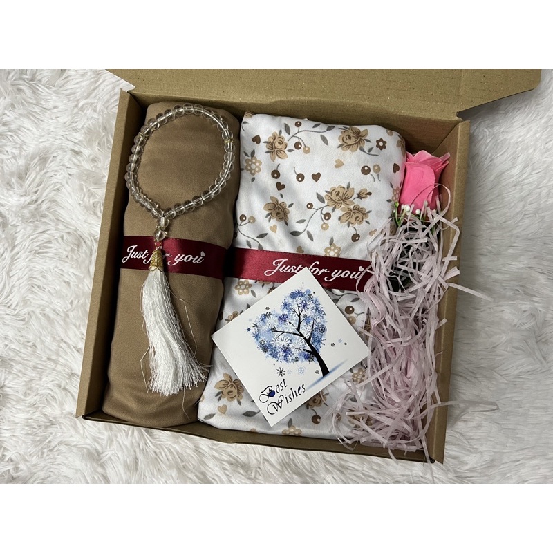 Set Surprise Gift Box Telekung / Kain telekung Viscose Printed Bunga ...