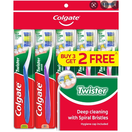 Colgate Toothbrush Twister Hygiene Cap Included Medium Softness 1 set ...