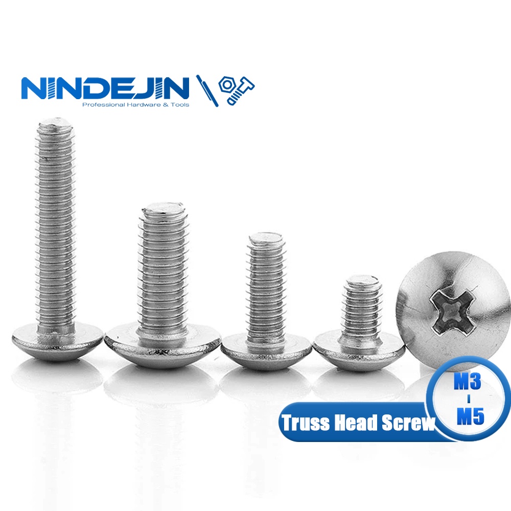 NINDEJIN Round Head Screw Cross Recessed Head Machine Bolts 304 Stainless Steel - M3/M4/M5 (20/ ...