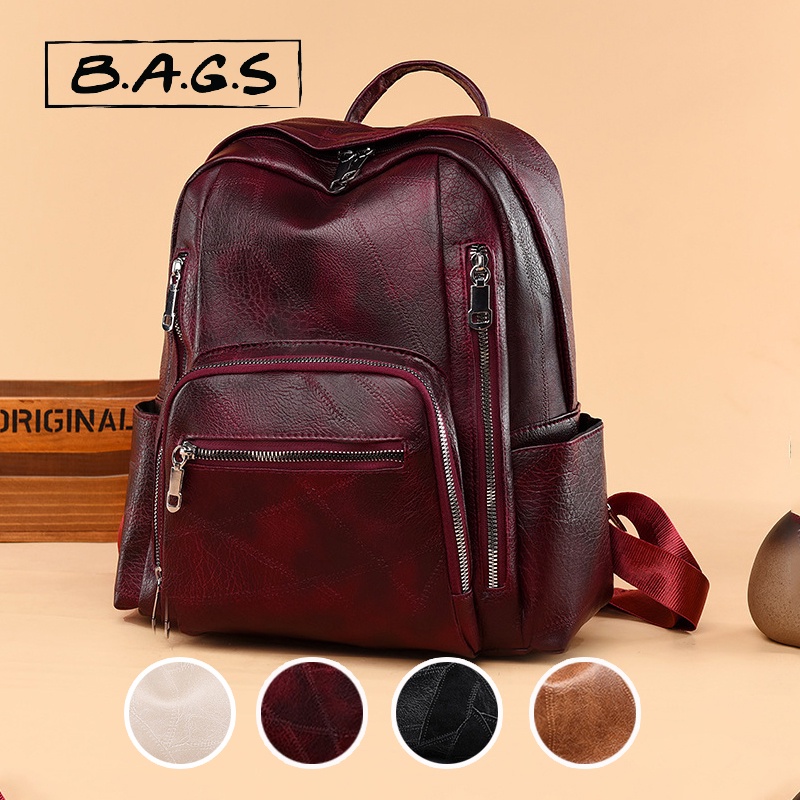 THEBAGS Women Backpack Fashion Retro Large Capacity Double Zipper ...