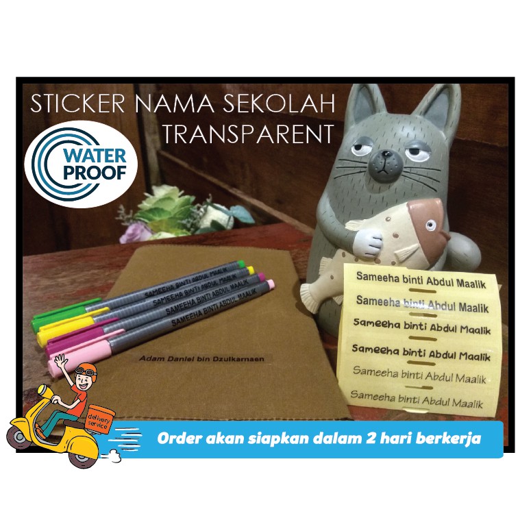 Sticker Nama Transparent Kalis Air / Name Sticker Transparent Clear ...