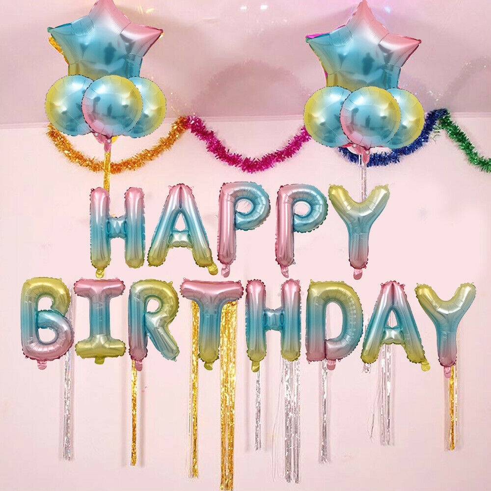Rainbow color happy birthday aluminum balloon birthday party decoration ...