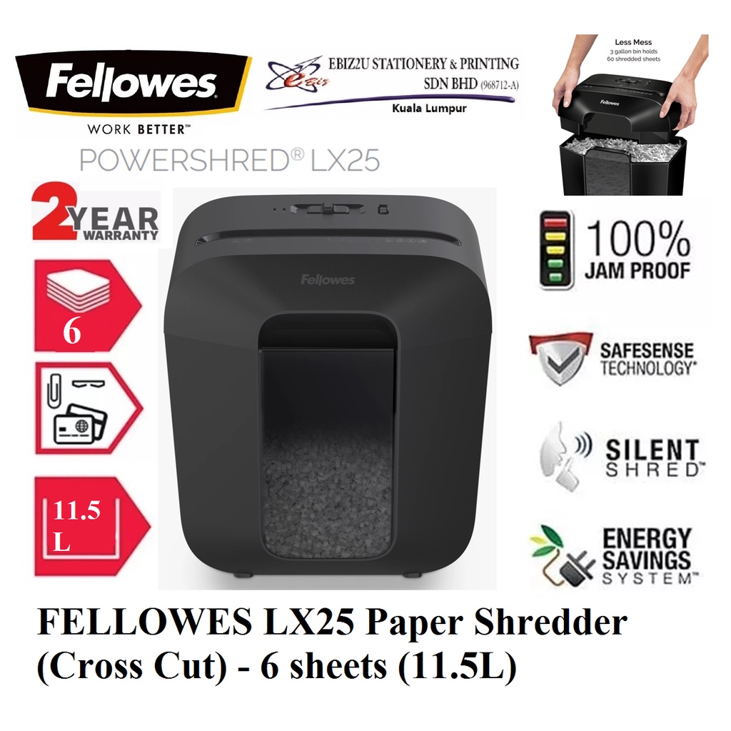 FELLOWES LX25 Paper Shredder (Cross Cut) 4 x 37 mm - 6 sheets (11.5L ...