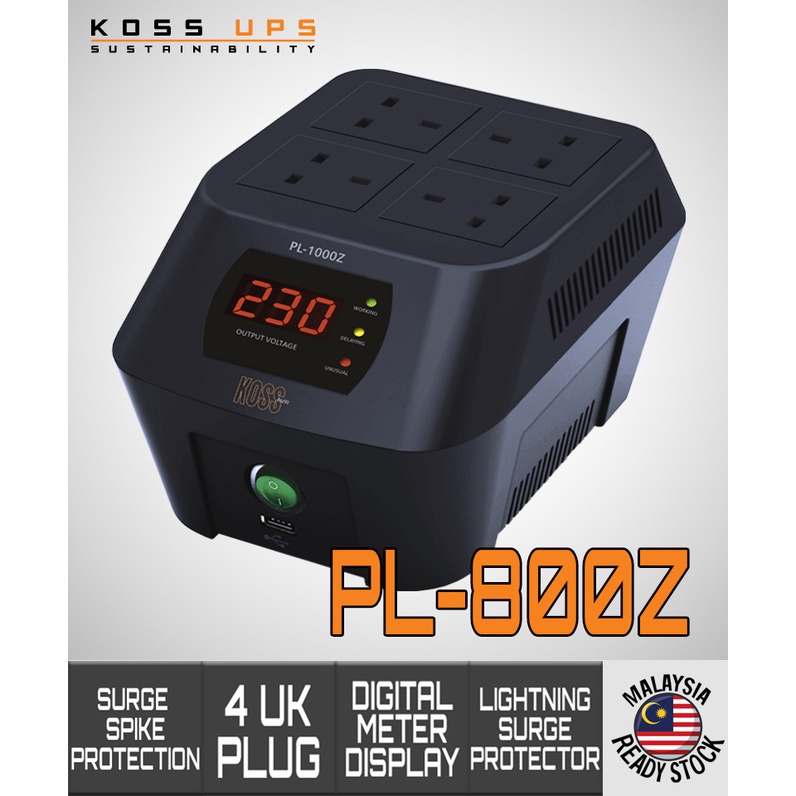 KOSS AVR AUTO VOLTAGE REGULATOR 1000VA 800VA 4 UK SOCKET LIGHTNING ...