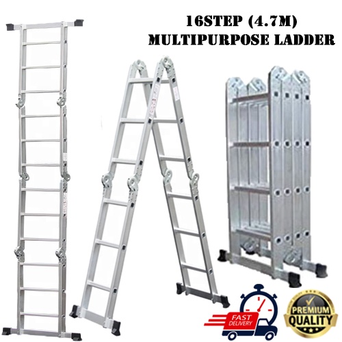 16 Step 4.7Meter Foldable Ladder Aluminium Ladder Multipurpose Ladder ...