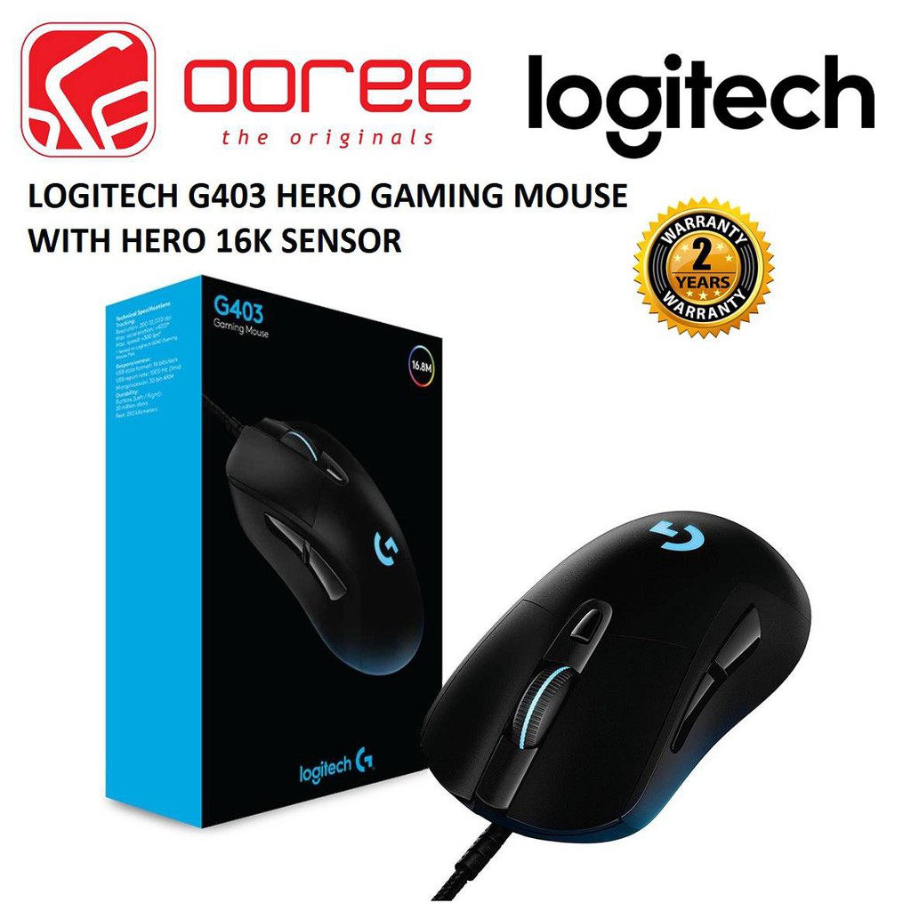 LOGITECH G403 HERO RGB LIGHTING LIGHTSYNC WIRED GAMING MOUSE WITH HERO 16K SENSOR AND SIX ...