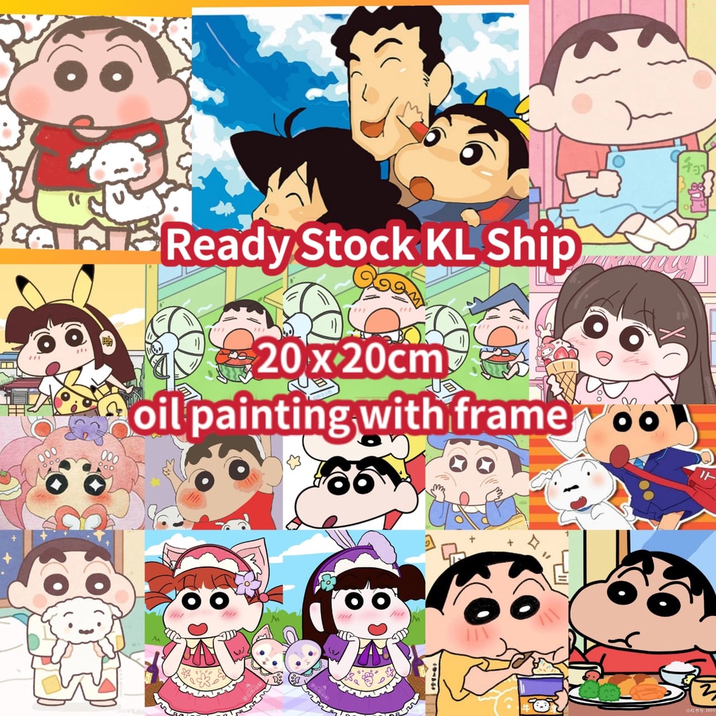 [Ready Stock] Shin Chan Series Oil Paint 20x20cm Framed DIY Digital Oil ...